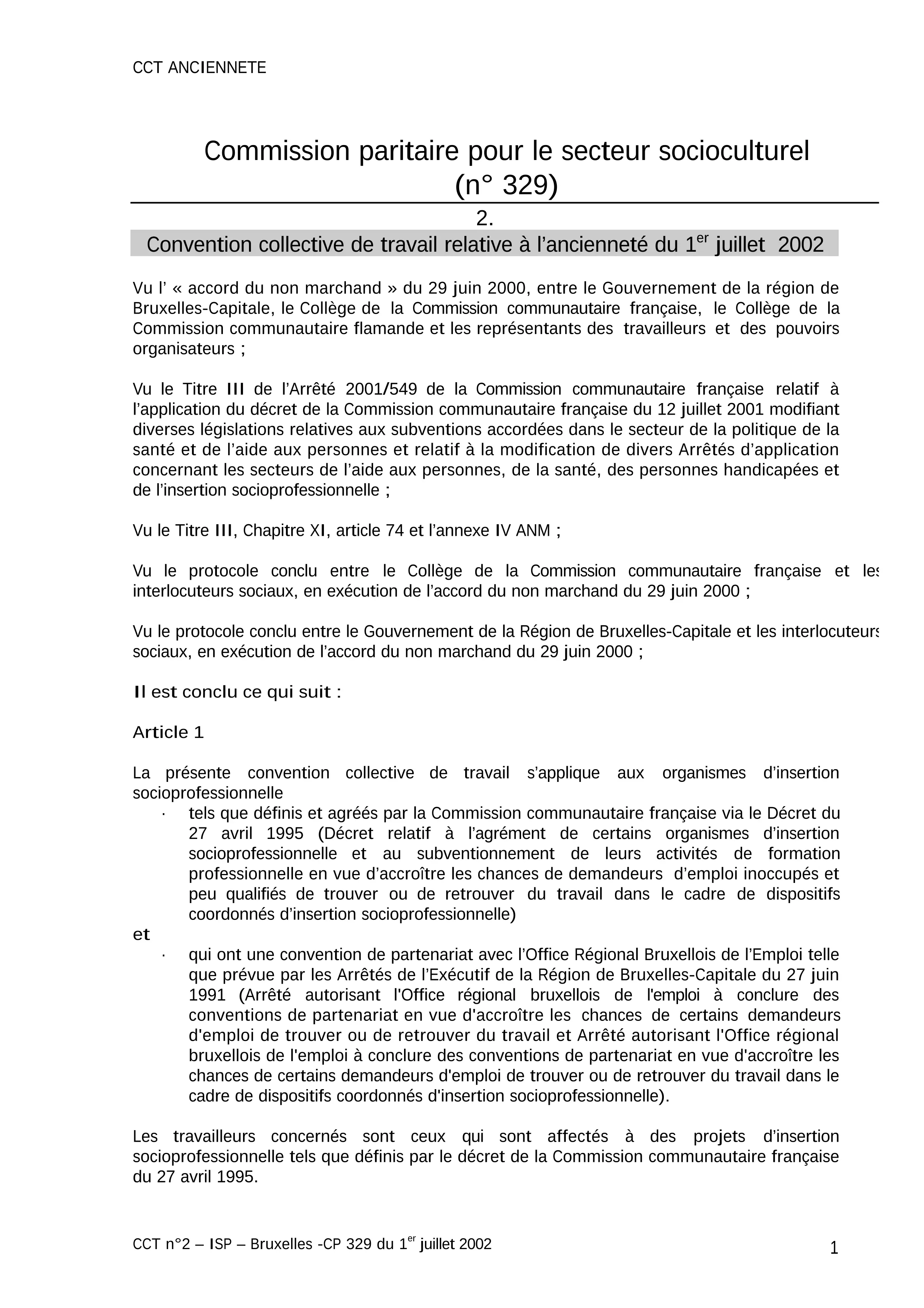 Ancienneté (SCP 329 02 ISP Bruxelles) - Febisp